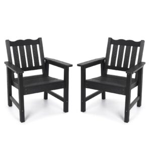 stoog all-weather patio chairs set of 2, outdoor dining chairs with curved backrest, 400 lbs support garden chair, black