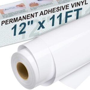 xseino permanent vinyl - 12" x 11ft white adhesive vinyl roll for cricut, silhouette and other cutters, permanent outdoor vinyl for cup,decor sticker, car decal, scrapbooking, signs(glossy white)