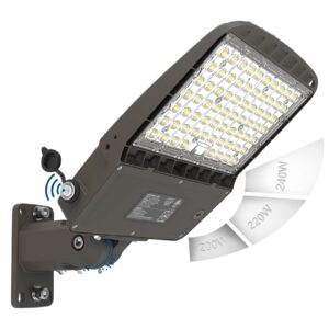 hibay max. 240w led parking lot lighting with dusk to dawn photocell, 38400lm (160lm/w), 5000k street flood light, outdoor shoebox lights with adjustable arm mount for roadway, etl listed