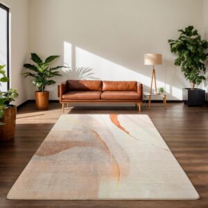 cinknots area rug 6' 6" x 8' 2" modern abstract living room bedroom rug soft non-slip indoor washable minimalist rug brown/gold