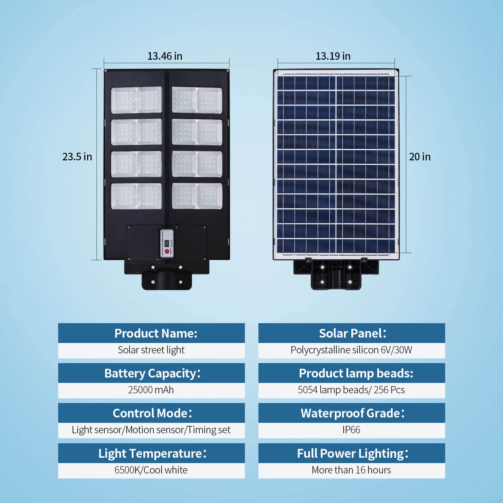 Aihanfir 800W Solar Street Light Outdoor Waterproof, with Motion Sensor and Remote Control for Parking Lot Lights Commercial, Yard, Road- 30W Solar Charging Panel, 25000mAh, 6500K Double-Chip LED