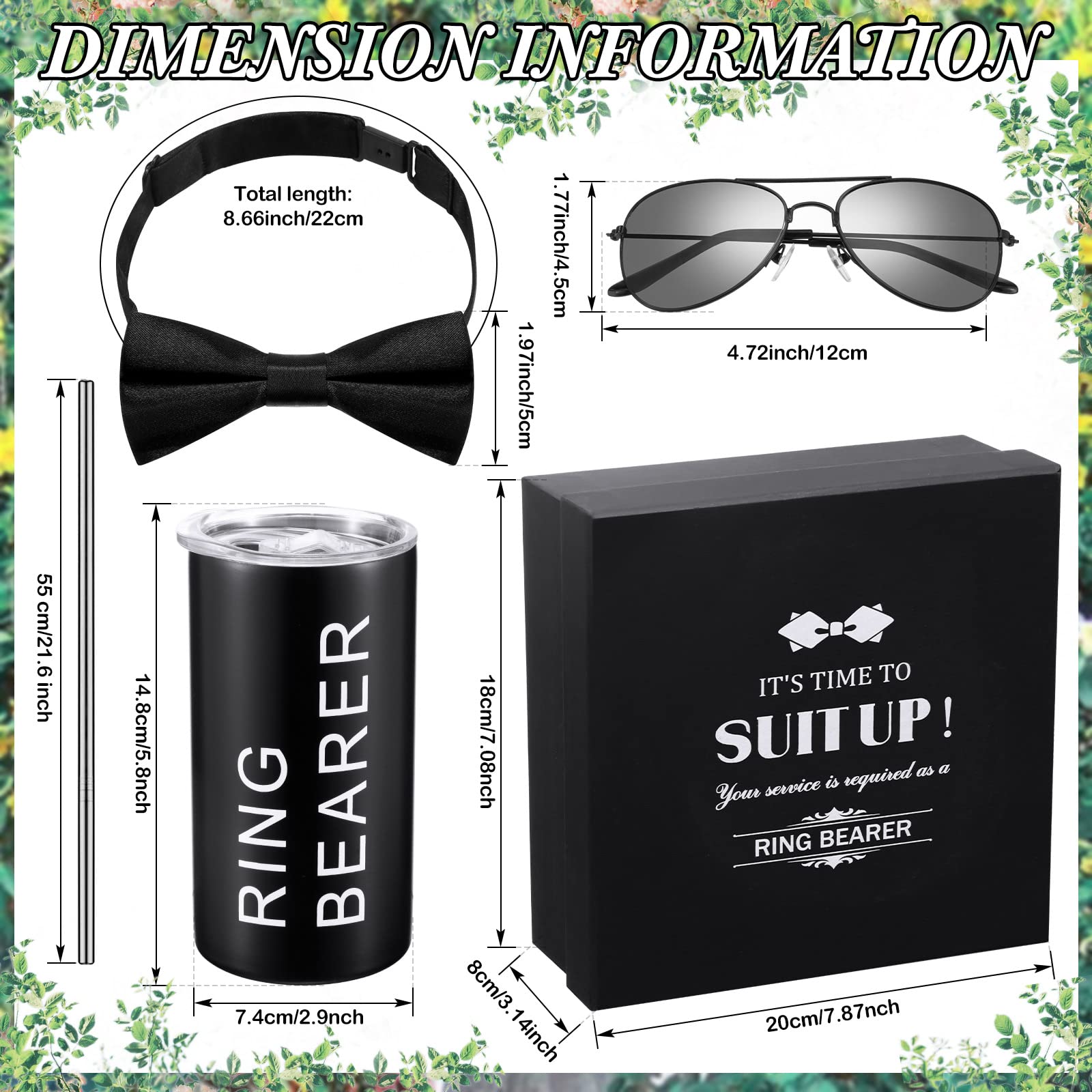 Mepase 4 Pcs Ring Wedding Bearer Gifts Include Groomsmen Proposal Box, Sunglasses, Tie and Tumbler, Groomsmen Proposal Gift for Ring Kids Boys Bearer Security Bridesmaids Costume Outfit Accessories