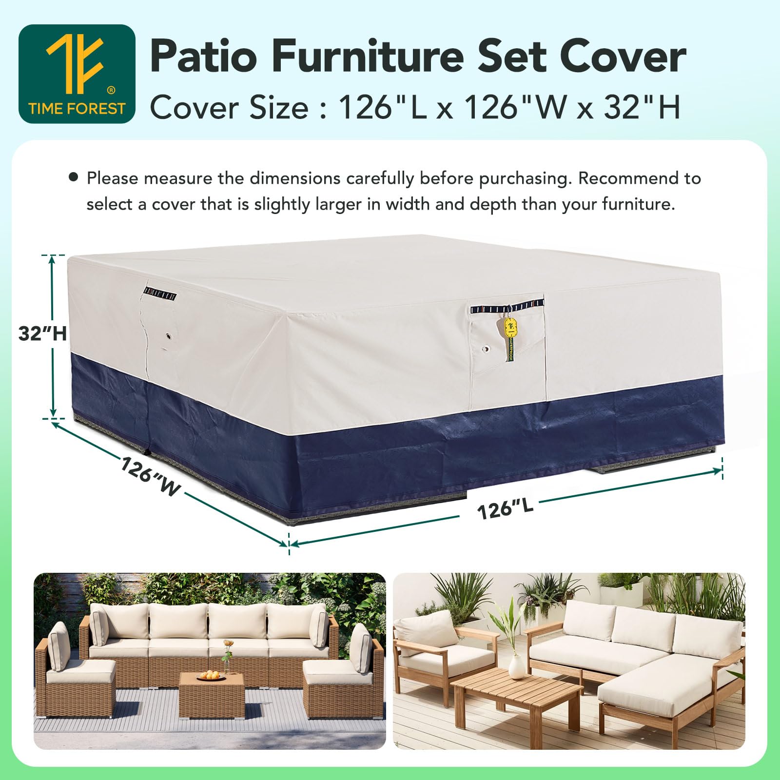 Time Forest Patio Furniture Set Cover Waterproof, Outdoor Garden Yard Balcony Sectional Sofa Set Cover 600D Oxford Heavy Duty, Lawn Table and Chair Set Cover 126" L x 126" W x 32" H