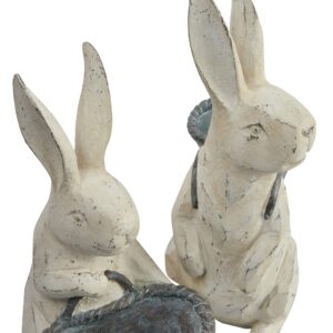 Creative Co-Op Decorative Bunnies with Baskets, Set of 2 Styles, Antique White and Grey Décor, Ivory