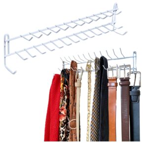 evelots closet tie rack organizer - 2 pack - necklaces, belts, scarves, purses, hats, bras, tank tops holder - rubber coated steel - no rust - wall, door easy install - 54 hooks - hold up to 20 lbs