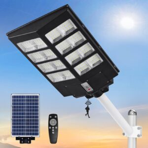 aihanfir 800w solar street light outdoor waterproof, with motion sensor and remote control for parking lot lights commercial, yard, road- 30w solar charging panel, 25000mah, 6500k double-chip led