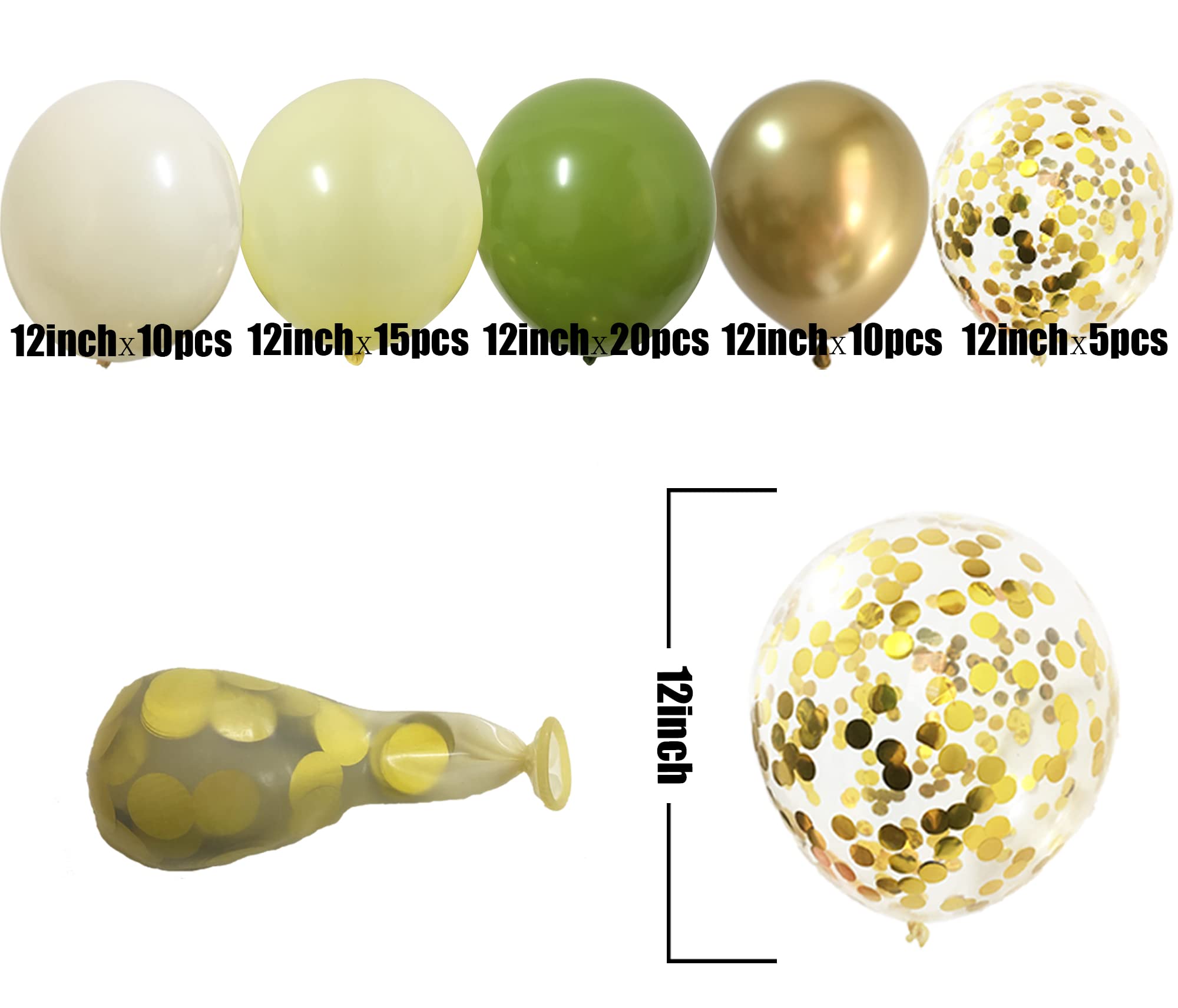 Olive Green Gold Balloons 12inch – Ivory White Pastel Yellow Green Balloons for Baby Shower Wedding Birthday Party Decorations 60 packs (Lime Green)