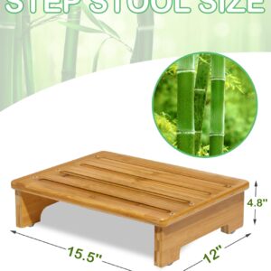 Bamboo Safety Stool Wood One Step Stool Mobility Half Step Stool Stepping Stool Foot Stool Natural Color with Solid Wood for Stairs Bed Kitchen Bathroom Cars for Adults Seniors and Kids Training