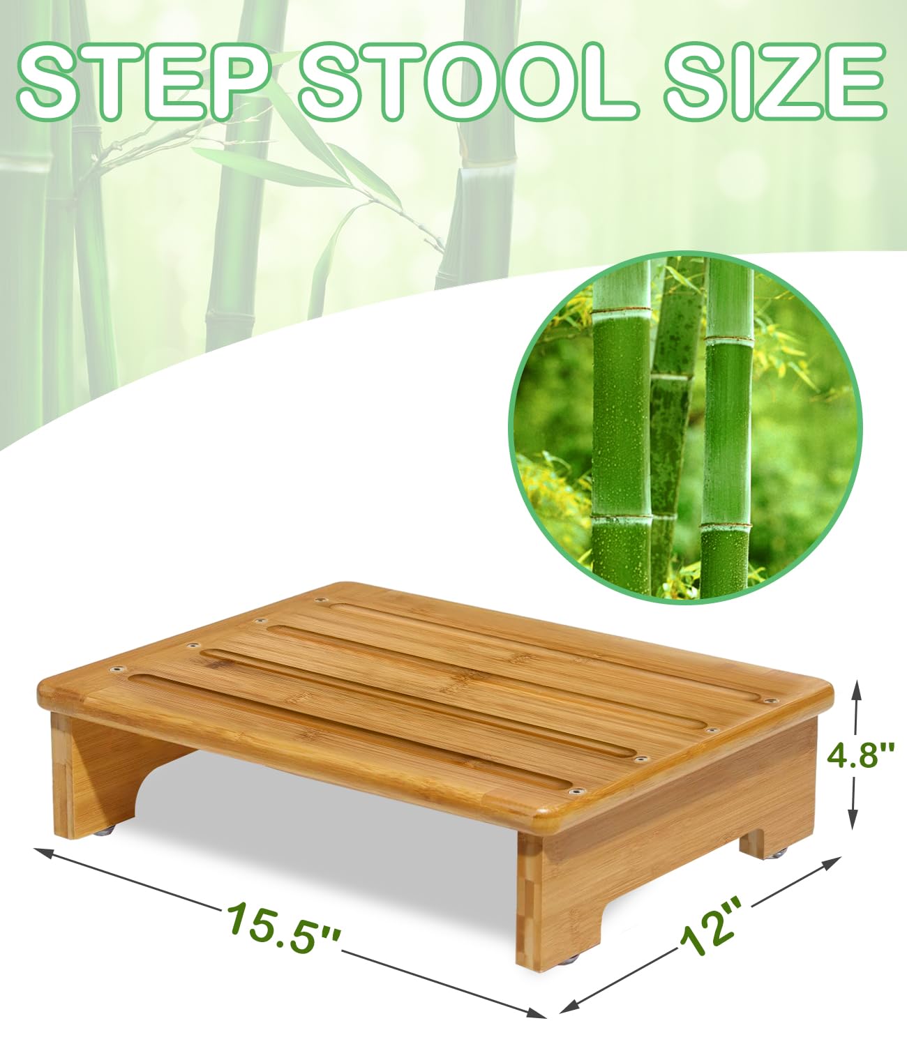 Bamboo Safety Stool Wood One Step Stool Mobility Half Step Stool Stepping Stool Foot Stool Natural Color with Solid Wood for Stairs Bed Kitchen Bathroom Cars for Adults Seniors and Kids Training