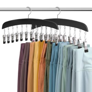 homebros legging organizer for closet, homebros 2 packs wooden closet leggings hanger organizer with 24 clips space saving multi clip hanger with 360° swivel hook for pants scarfs hats - black