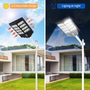 Aihanfir 800W Solar Street Light Outdoor Waterproof, with Motion Sensor and Remote Control for Parking Lot Lights Commercial, Yard, Road- 30W Solar Charging Panel, 25000mAh, 6500K Double-Chip LED