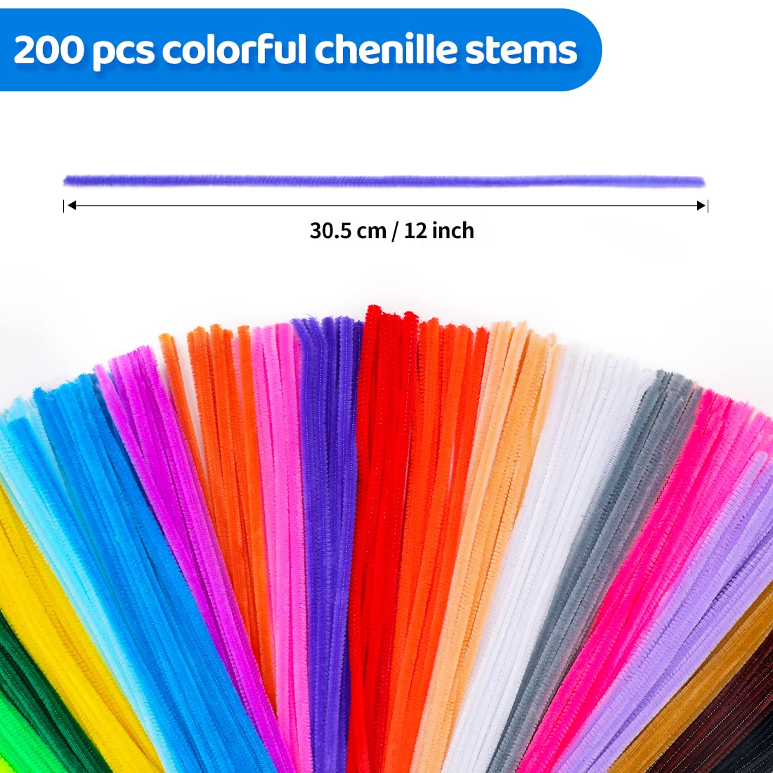 Eppingwin 200 PCS Pipe Cleaners, Multi-Colored Pipe Cleaners Craft Supplies, 20 Colors Chenille Stems for DIY Arts Crafts Project(Multi Color)