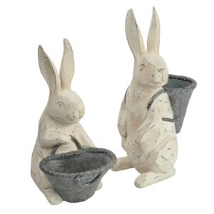 creative co-op decorative bunnies with baskets, set of 2 styles, antique white and grey décor, ivory