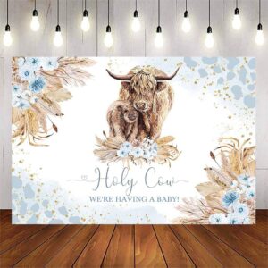 avezano highland cow baby shower backdrop for boy holy cow highland cattle baby shower party decorations blue we are having a baby shower party background(7x5ft)