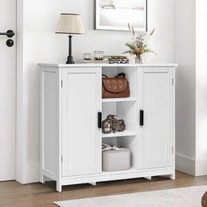 Iwell Storage Cabinet with 2 Doors and 4 Storage Shelves, Credenza Buffet Cabinet, Bathroom Cabinet for Living Room, Entryway, Home Office, White