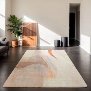 Cinknots Area Rug 6' 6" x 8' 2" Modern Abstract Living Room Bedroom Rug Soft Non-Slip Indoor Washable Minimalist Rug Brown/Gold