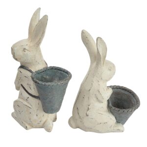 Creative Co-Op Decorative Bunnies with Baskets, Set of 2 Styles, Antique White and Grey Décor, Ivory