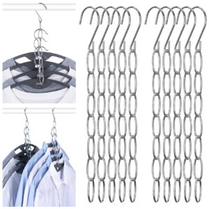 dticon hangers space saving, metal chain clothes hanger organizer with 7 slots, magic foldable multiple hangers in one,collapsible vertical space saver hangers for closet organizer (pack of 10) silver