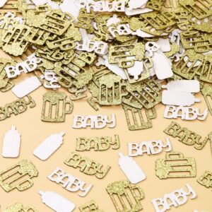 a baby is brewing baby shower decorations beer, 200 pcs white and gold glitter baby shower confetti, diaper party decorations for gender reveal pregnancy celebration, beer theme table decor