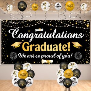 akerock graduation decorations class of 2025, congratulations graduate banner for graduation party decorations, graduation banner/congrats grad banner, 32 balloons & 10 hanging swirls included - black