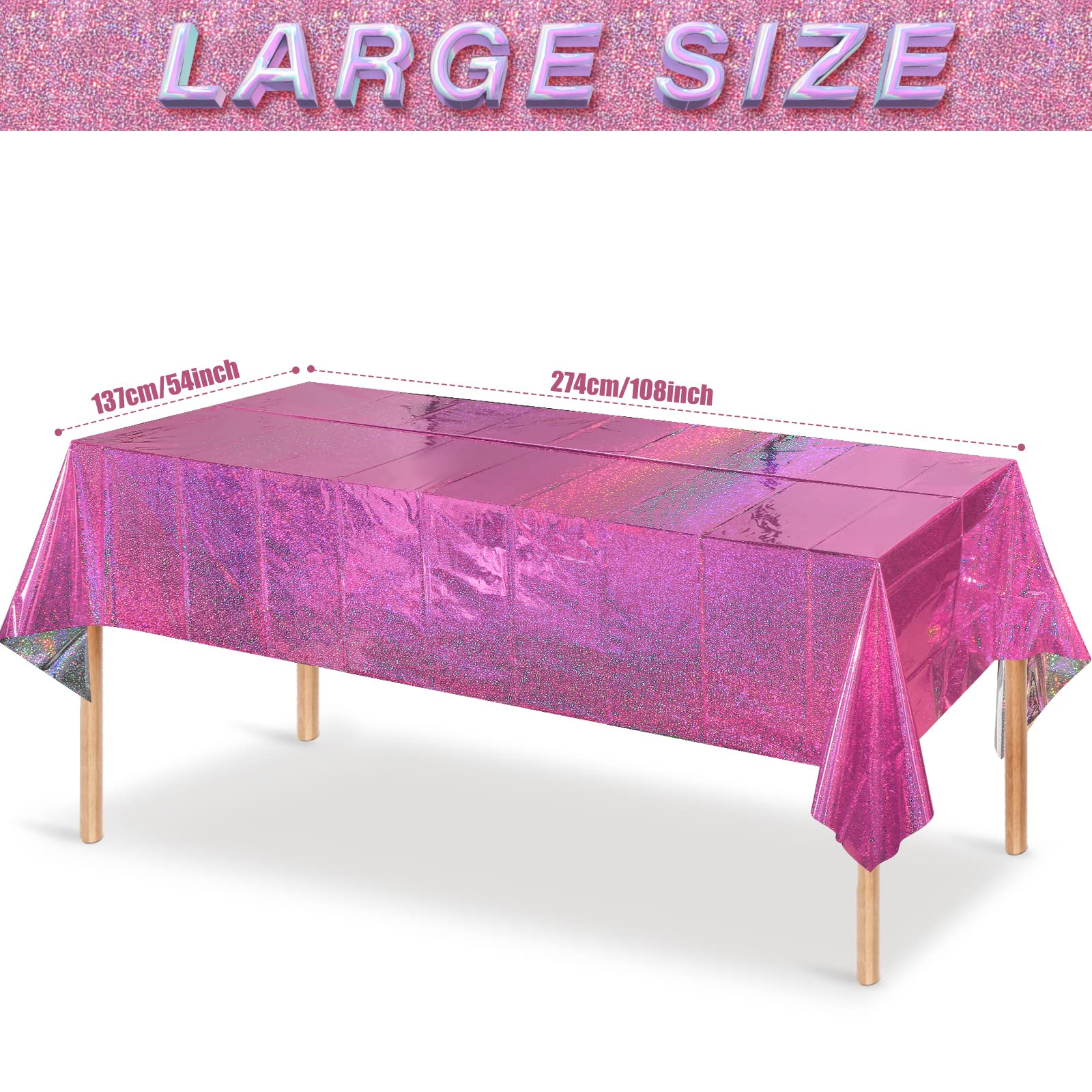 4 Pack Iridescence Plastic Tablecloths Shiny Disposable Laser Rectangle Table Covers Holographic Foil Tablecloth Iridescent Party Decoration Birthday Bridal Wedding Christmas 54" x 108" (Pink)