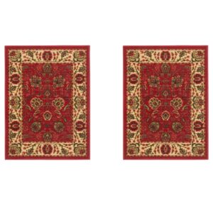 machine washable ottohome collection non-slip rubberback oriental design 2x3 pack of 2 indoor area rug for entryway, bedroom, kitchen, bathroom, 2'3" x 3' - pack of 2, red