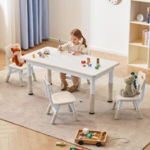 doreroom toddler table and chairs set for 4, 47.2''l x 23.6''w kids study table and chair set, height-adjustable, graffiti desktop, children activity table for daycare, classroom, home