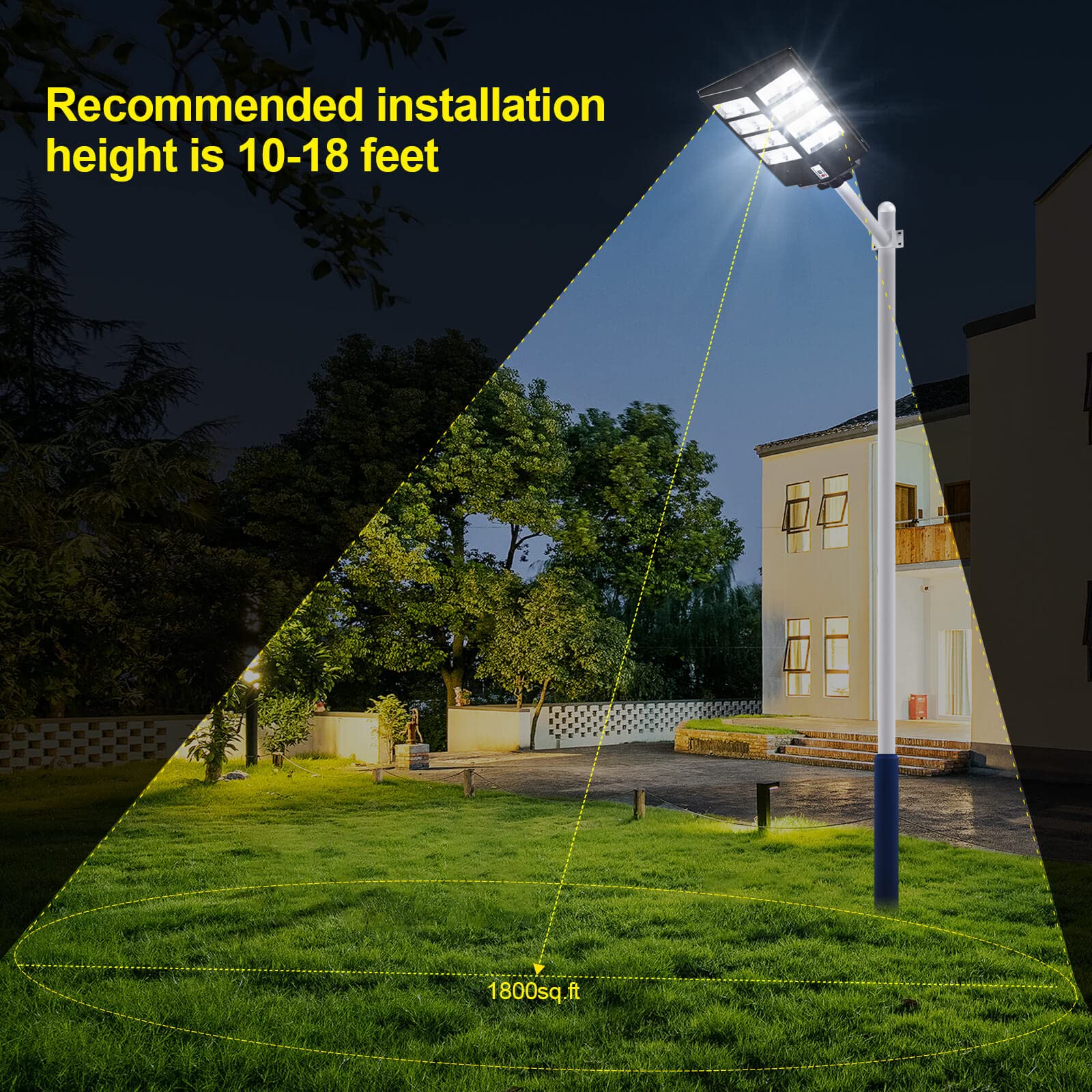 Aihanfir 800W Solar Street Light Outdoor Waterproof, with Motion Sensor and Remote Control for Parking Lot Lights Commercial, Yard, Road- 30W Solar Charging Panel, 25000mAh, 6500K Double-Chip LED