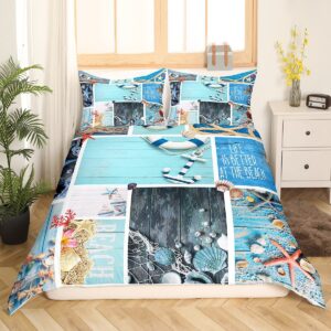 erosebridal nautical theme duvet cover king seashell conch starfish bedding set sea ocean animal comforter cover 3d beach theme patchwork decor bed sets coastal lodge cabin bedding (no comforter)