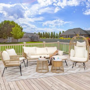 radiata boho patio furniture sets outdoor conversation wicker bistro sectional sofa and chair sets for backyard, porch, deck, garden (7pcs)