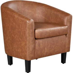 yaheetech accent chair, faux leather armchair comfy club chairs modern accent chair with soft seat for living room bedroom reading room waiting room, brown