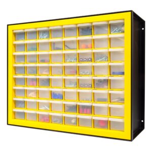 iris usa screw organizer, hardware storage organizer, 64 drawer parts cabinet, plastic drawer storage for hardware crafts, small parts, nuts and bolts, tool storage, scrapbook art hobby - yellow