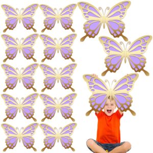 12 pcs large butterfly party decoration paper butterfly stickers in 2 different size 3d butterfly wall mural set giant butterfly for birthday baby shower nursery bedroom wedding(gold and purple)