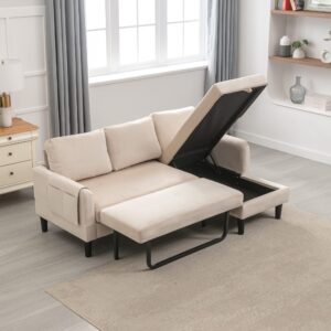 homsof sectional sofa set with chaise lounge, storage, cup holder and side pocket, 3-seat l-shaped couch for small spaces, living room