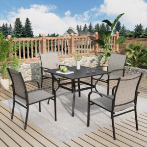 mixpatio patio table and chairs set for 4, 5-piece outdoor dining set with brown textilene chairs and 37" square metal umbrella table for deck backyard lawn