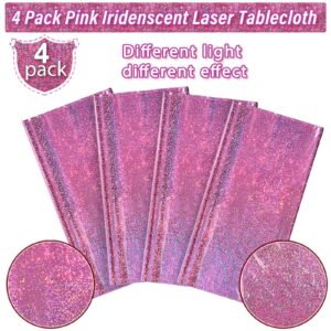 4 Pack Iridescence Plastic Tablecloths Shiny Disposable Laser Rectangle Table Covers Holographic Foil Tablecloth Iridescent Party Decoration Birthday Bridal Wedding Christmas 54" x 108" (Pink)