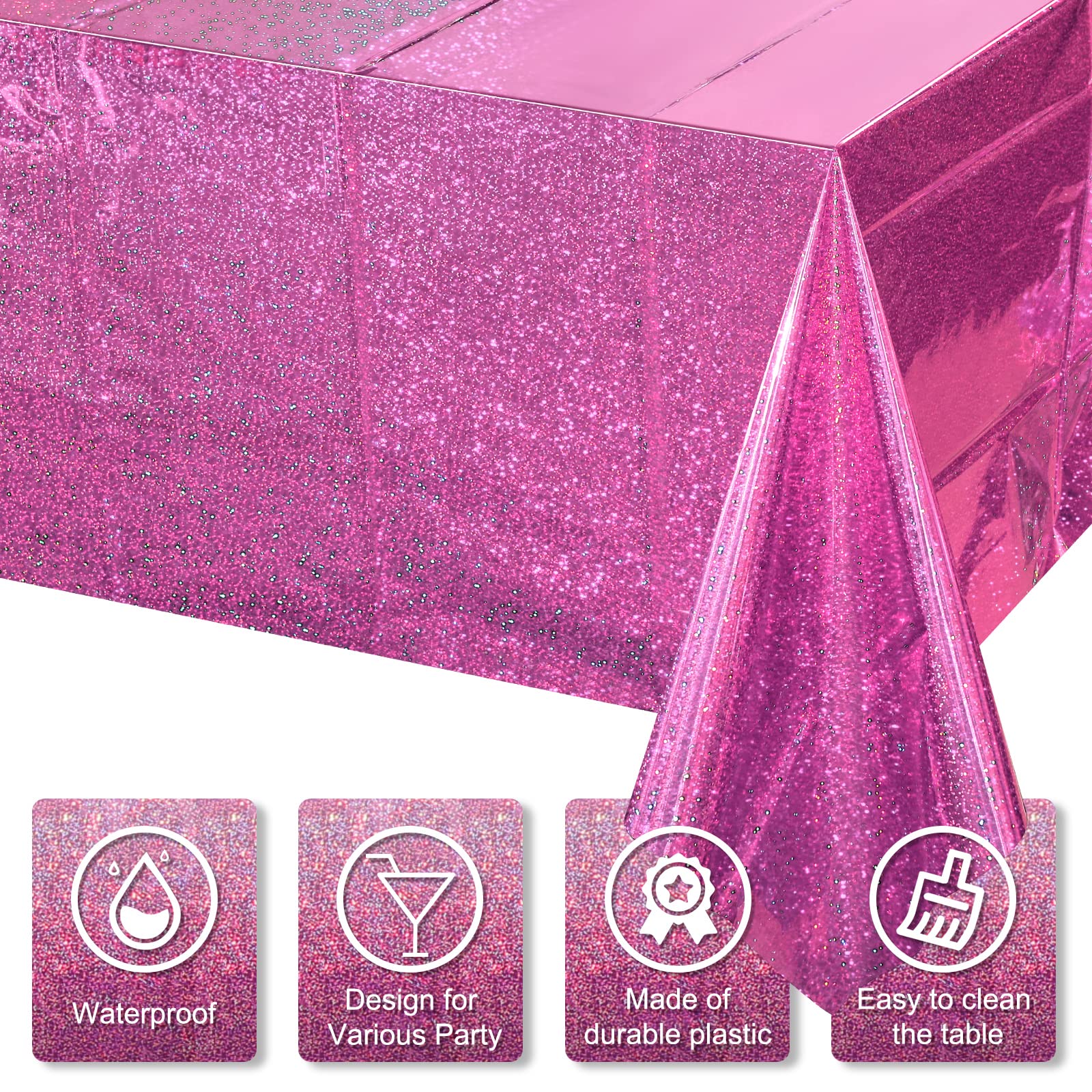 4 Pack Iridescence Plastic Tablecloths Shiny Disposable Laser Rectangle Table Covers Holographic Foil Tablecloth Iridescent Party Decoration Birthday Bridal Wedding Christmas 54" x 108" (Pink)