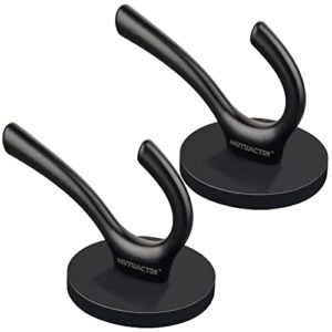 mutuactor magnetic coat hooks,heavy duty magnetic hooks double metal hooks,strong black coat hooks for hanging clothes hats bags jacket hangers in kitchen classroom (2pack)