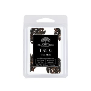 tonka and oud wax melts | 2.5oz wax melts for home | easy to use | long lasting | fragrance notes of top: powder, amaretto middle: tonka bean, balsam base: rum, light musk, dark musk, oud