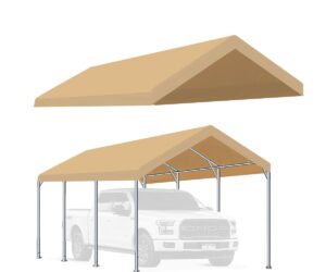 rutile 10'x20' carport canopy only tent garage replacement top tarp car shelter cover w/ball bungees beige (only top cover, frame is not included)