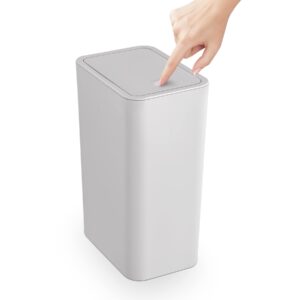 trashaid bathroom trash can with lid, 2.6 gallon / 10 liter small garbage can with press top lid, plastic wastebasket with pop-up lid for toilet, office, bedroom, living room, grey