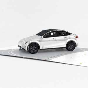 Pop Up 3D Greeting Card for Tesla Model Y New Owners, Fans - Love, Birthday, Christmas, Congratulations, Surprise - Blank Insert Personalized Message - 5x7 Inches - 5 Seats (White - 20" - aB - 5)