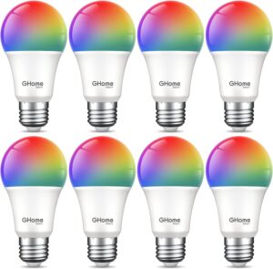 ghome smart lightbulbs, a19 e26 colorchangingledbulbworks with alexa, google home, app & voice control, 2.4ghz wifionly, 800 lumensdimmable rgb warm white smart home lighting bulb, 4 count(pack of 2)