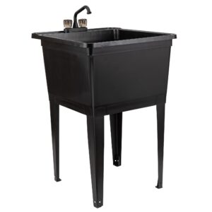 tehila basics by js jackson supplies 21-gallon black freestanding utility sink with black 2-handle faucet, heavy duty plastic laundry tub with adjustable legs