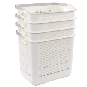 tstorage 42 l plastic laundry baskets with handles, white plastic hamper for clothes, 4 packs