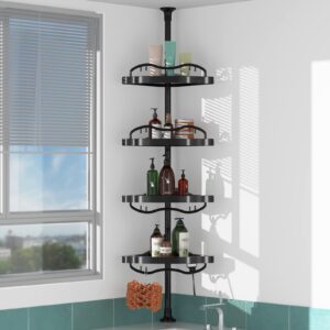 coconut shower caddy tension pole, 54-114 inch rustproof corner shower caddy 4 tier adjustable plastic shelves for bathtub drill free shower organizer quick installation bathroom storage rack