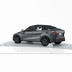 Pop Up 3D Greeting Card for Tesla Model Y New Owners, Fans - Love, Birthday, Christmas, Congratulations, Surprise - Blank Insert Personalized Message - 5x7 Inches - 5 Seats (Silver - 20" - B&W - 5)