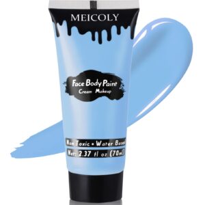 meicoly light blue face body paint,2.37oz large tube washable sky blue body paint for adult and kids,pale blue face paint sadness for halloween corpse bride avatar smurf sally christmas cosplay makeup