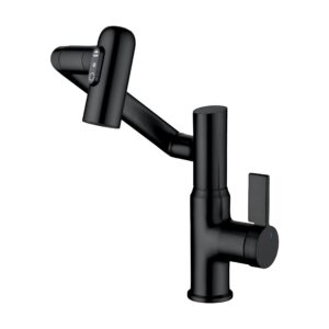 lefton rotatable bathroom faucet with temperature display in fahrenheit (batteries-free), 3 water outlet modes, matte black, bf2204-3