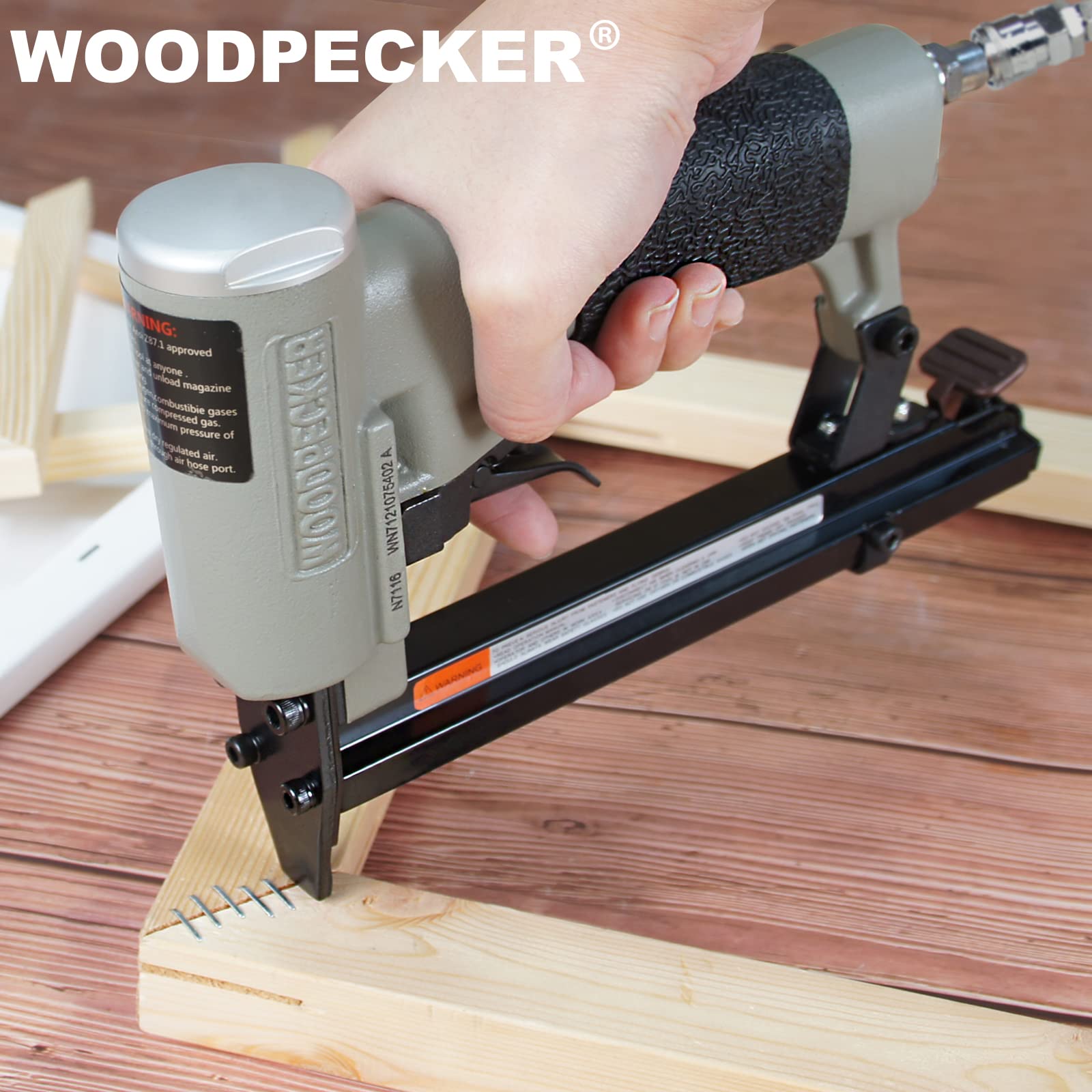 WOODPECKER N7116 Upholstery Stapler 22 Gauge 3/8-Inch Crown Pneumatic Upholstery Staple Gun 71 Series Air Power Fine Wire Stapler Gun